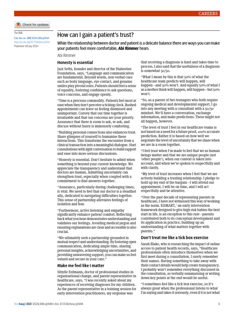 Building Patient Trust in Healthcare | PDF | Health Care | Communication