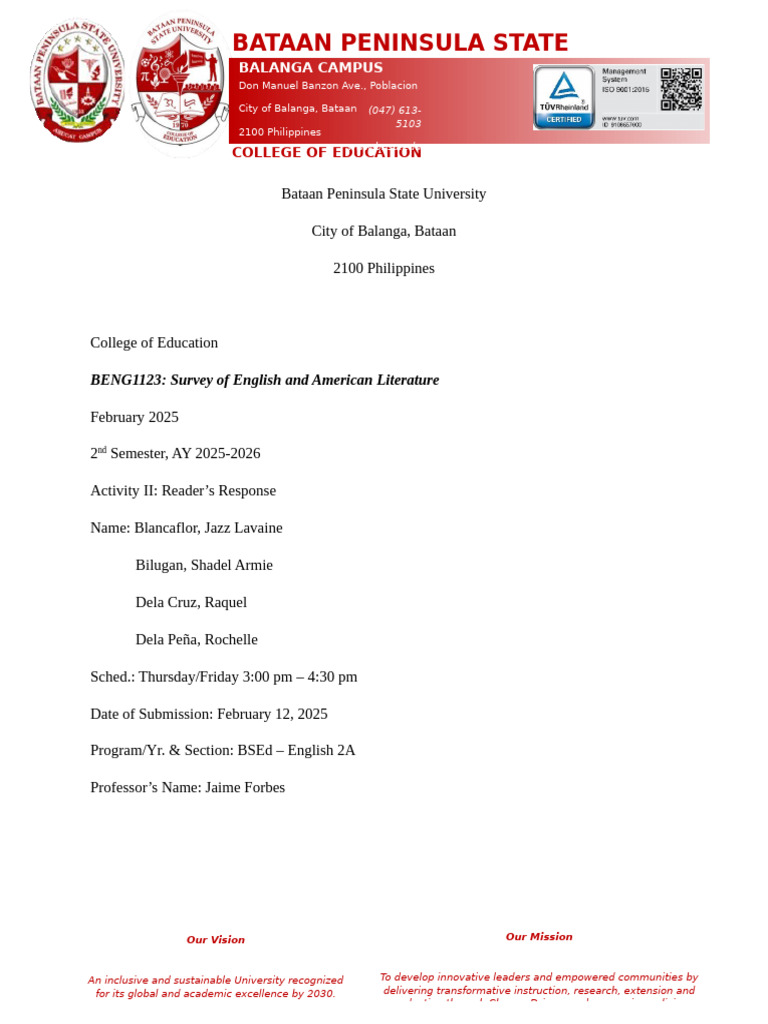 Activity II Reader's Response | PDF | Beowulf | Courage