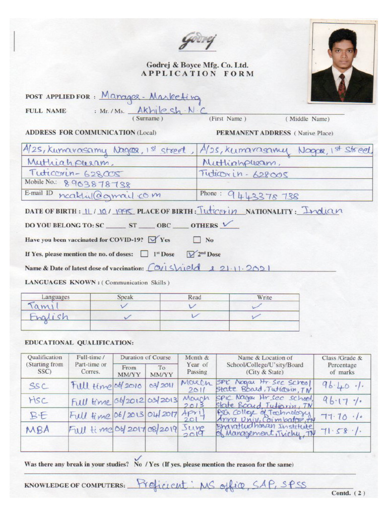 G&B Application Form | PDF