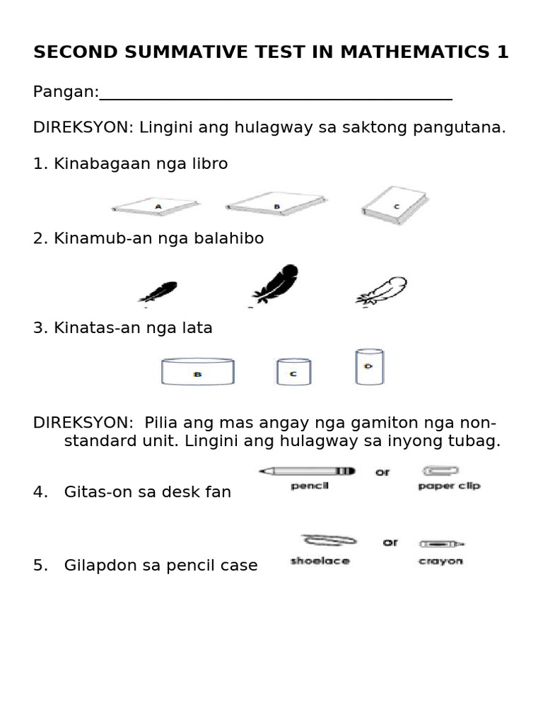 Second Summative Test Math | PDF