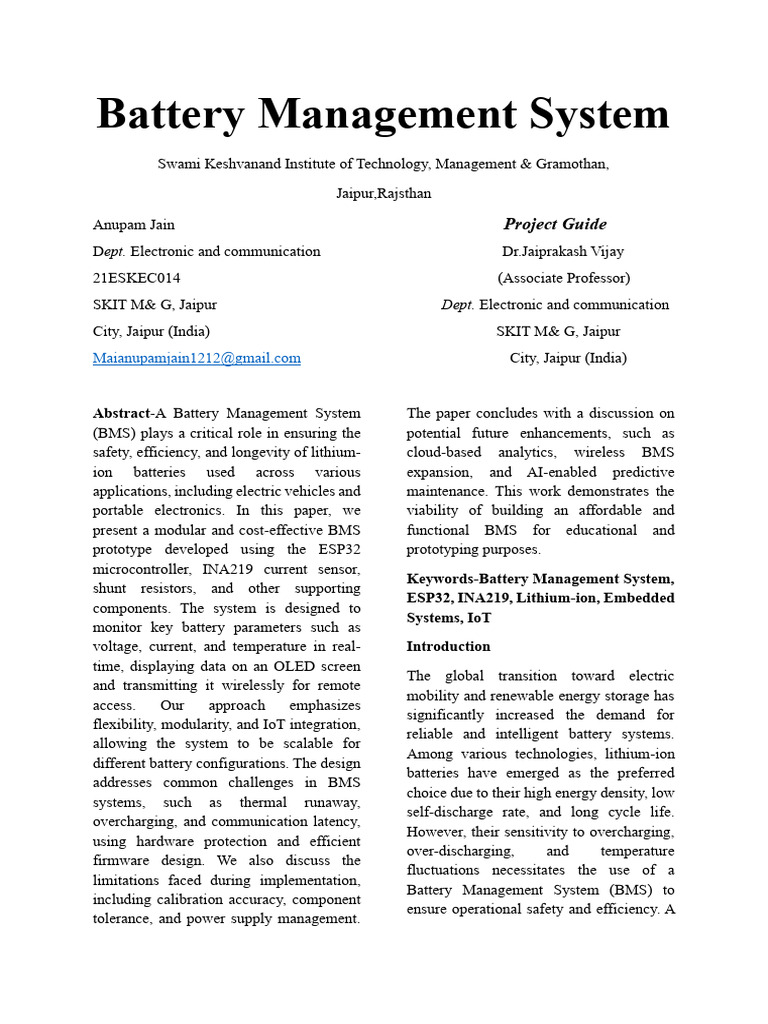 Battery Management System PDF | PDF | System On A Chip | Electrical ...