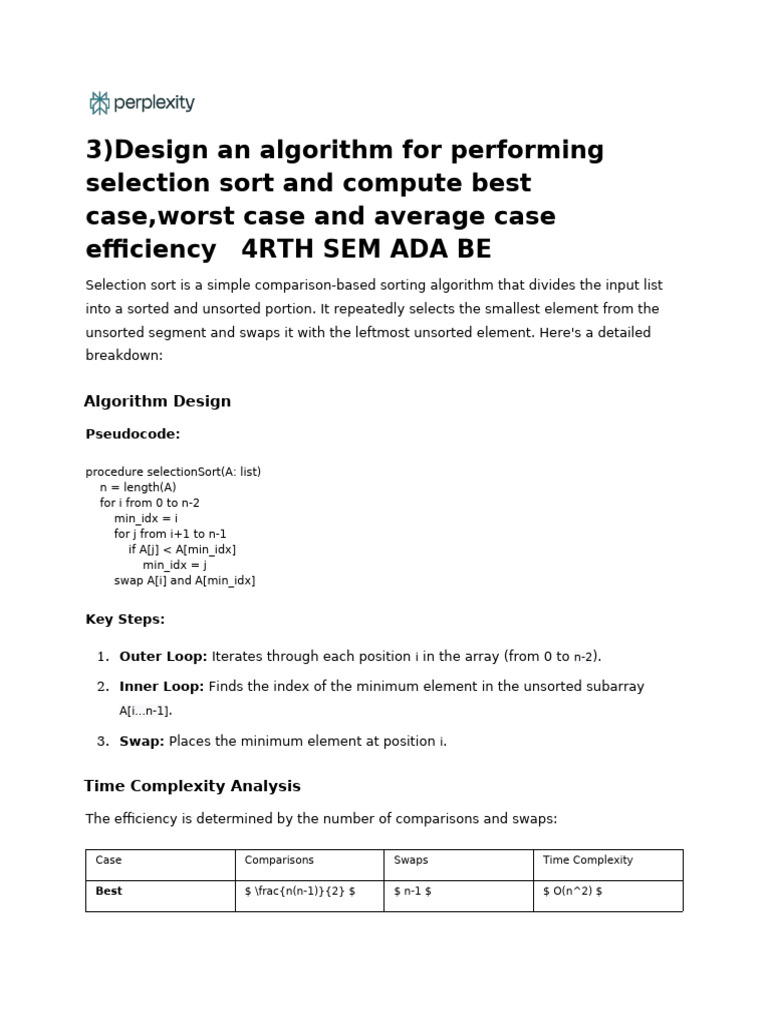 3 Design An Algorithm For Performing Selection Sor Pdf Applied 7952