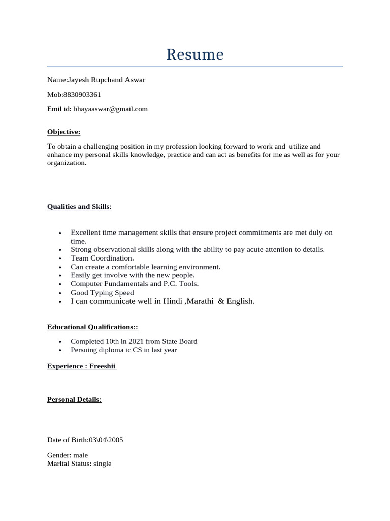 Jayesh Aswar Resume | PDF
