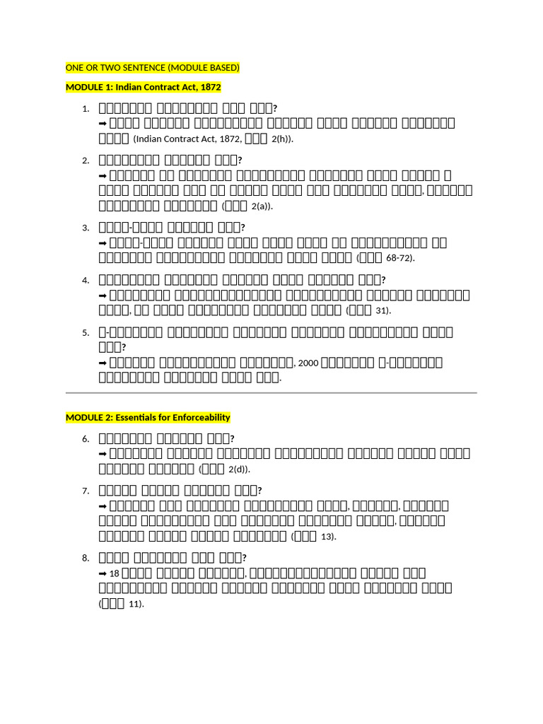 One or Two Sentence Module Based) | PDF