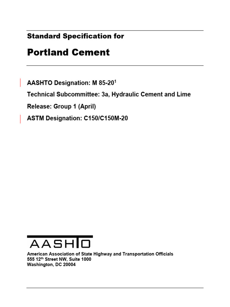 AASHTO M 85-201 Portland Cement Specs | PDF | Cement | Concrete