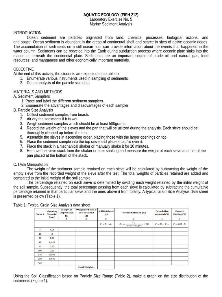 Marine Sediment Sieve Analysis Guide | PDF | Particle Size Distribution ...