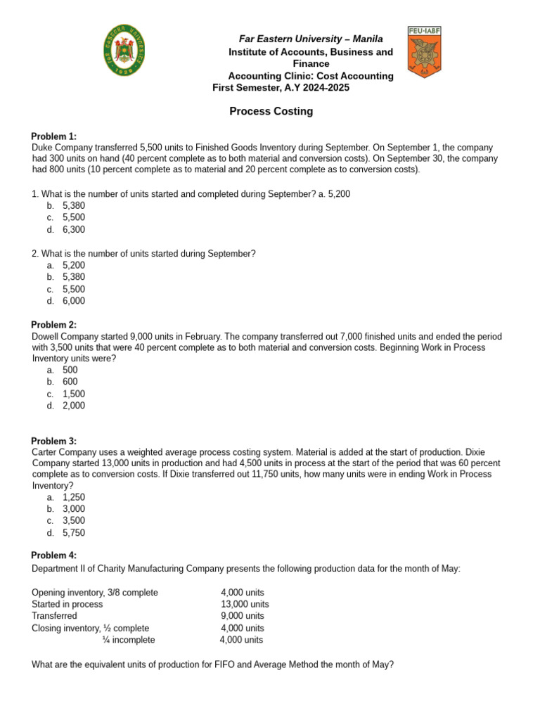 Process Costing Problems for Accounting Students | PDF | Supply Chain ...