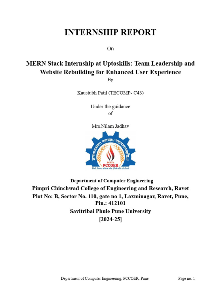 MERN Stack Internship Report at Uptoskills | PDF | Software Development ...