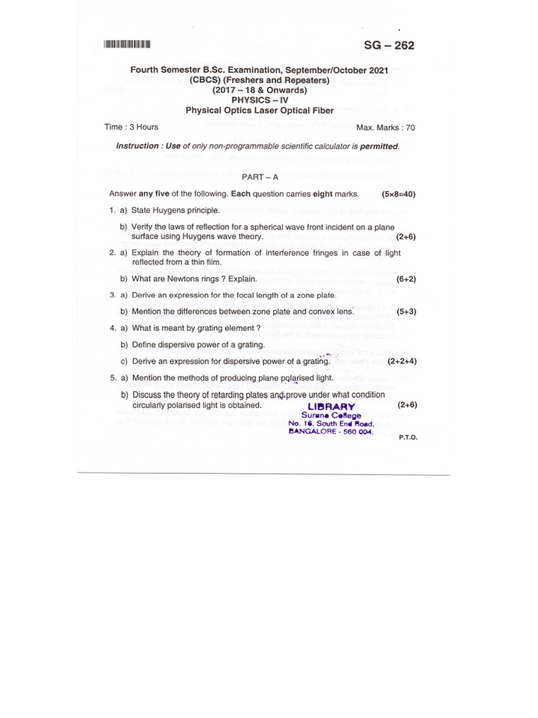 2021 Sept Octo BSC 4th Sem Physics-IV SG - 262 | PDF