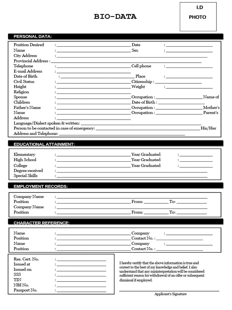 Filipino Biodata Form Template | PDF | Government And Personhood