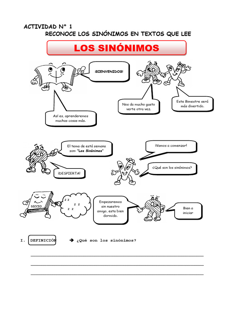 Los Sinónimos 1° de Sec. Comunicación | PDF | Semántica | Tipología Lingüística