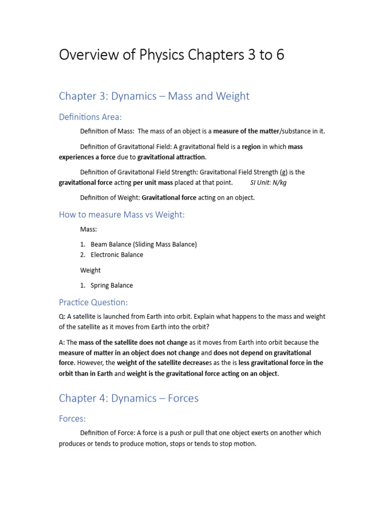 Physics Dynamics: Chapters 3-6 Overview | PDF | Pressure | Density