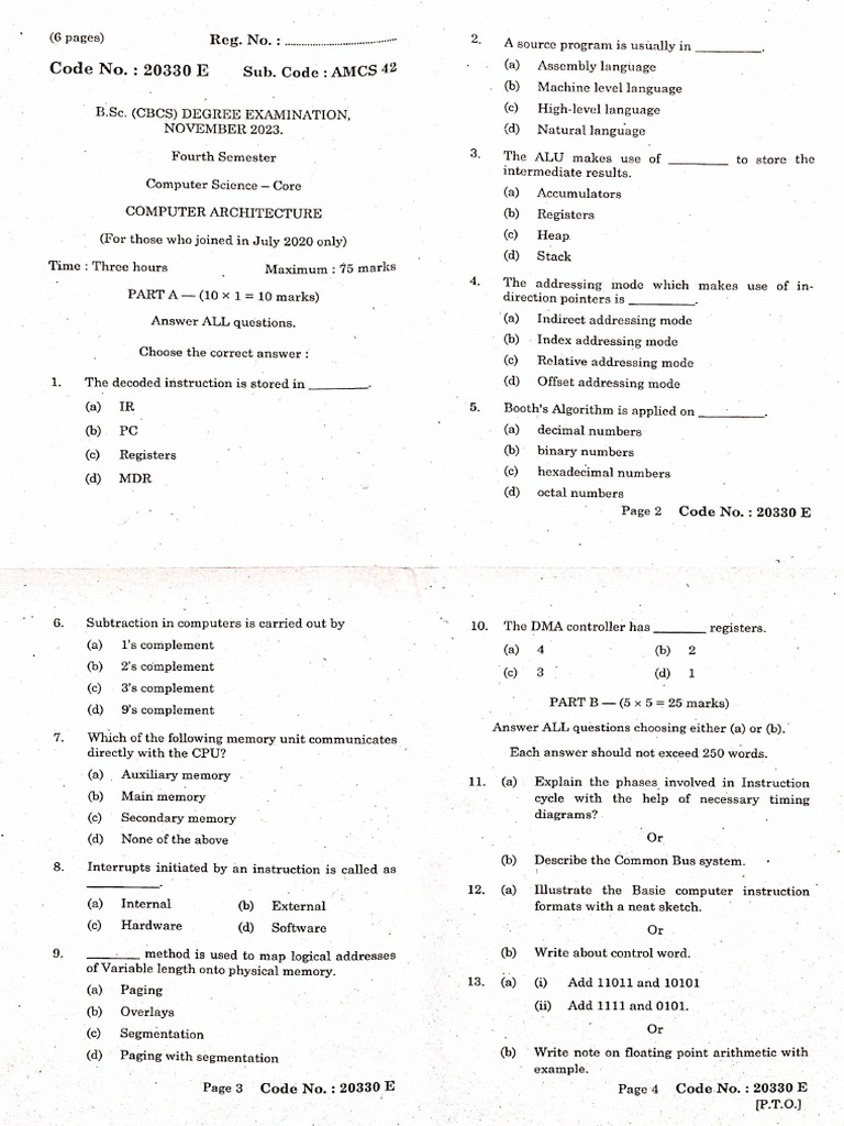 AMCS42 Computer Architecture 1 | PDF