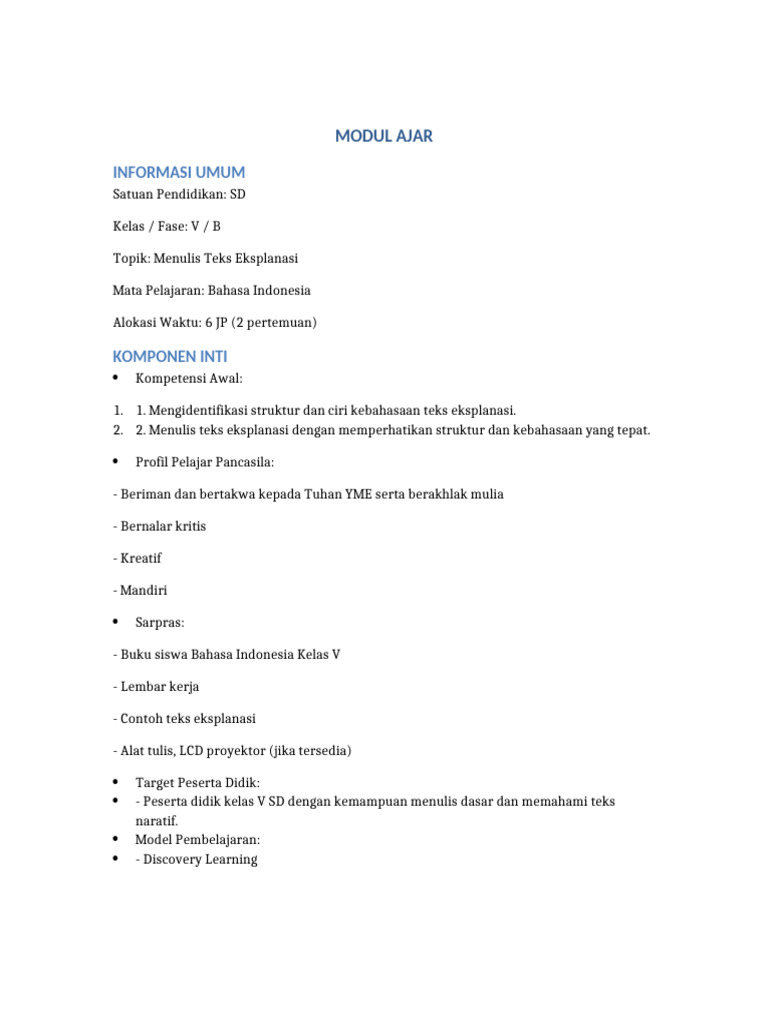 Modul Ajar Teks Eksplanasi Lengkap | PDF