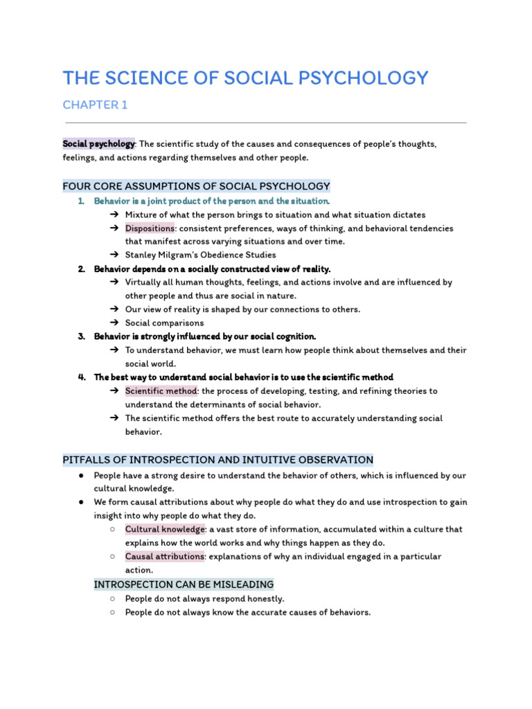 Social Psych Module 1 Notes | PDF | Emotions | Schema (Psychology)