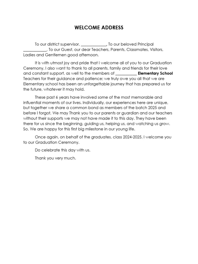 Graduation Ceremony Welcome Address | PDF