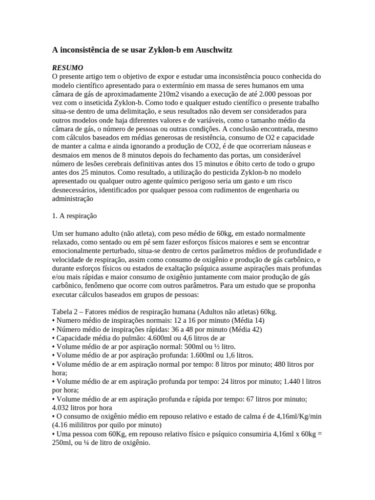 Inconsistências do Zyklon-B em Auschwitz | PDF | Respiração | Veia