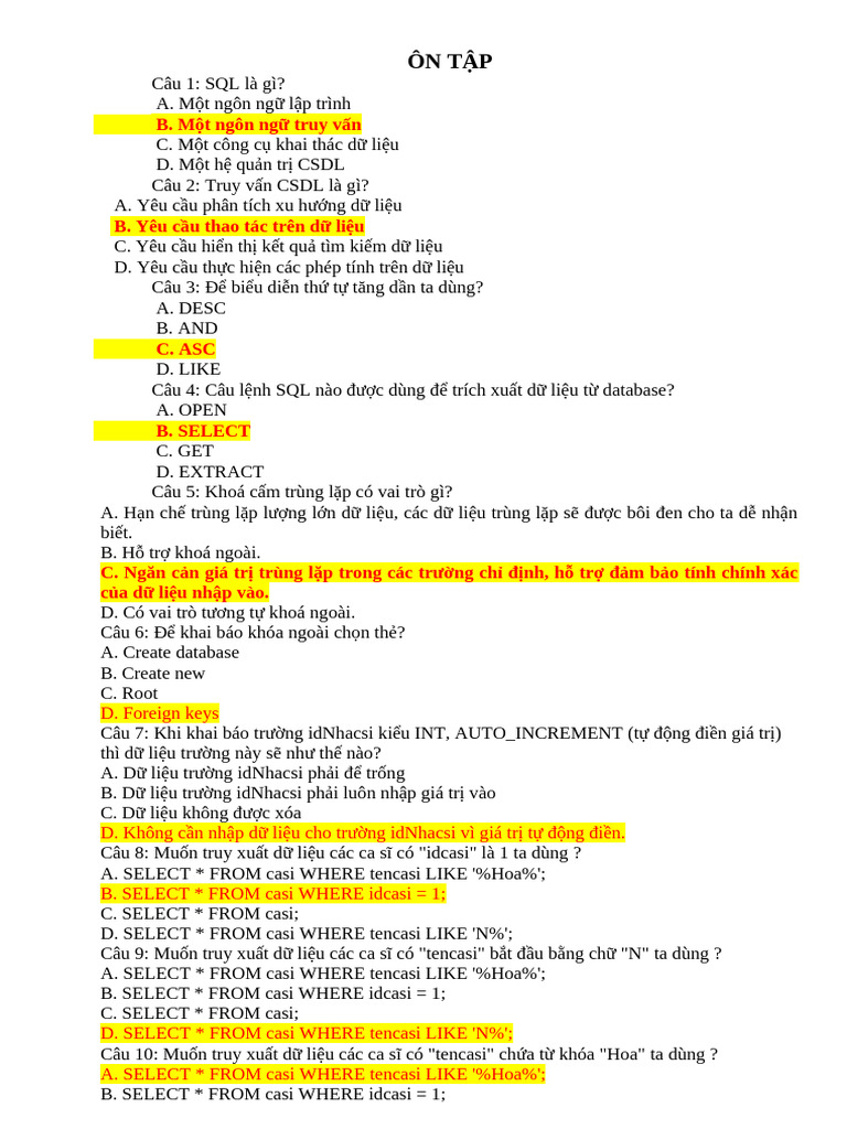ÔN TẬP K11-keys | PDF