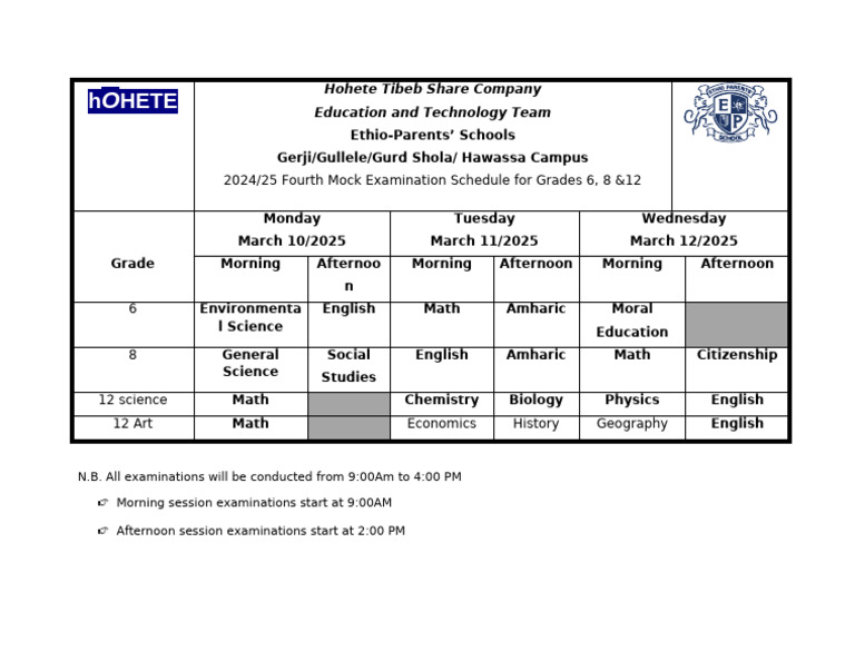 Fourth Mock 2024 Schedule | PDF
