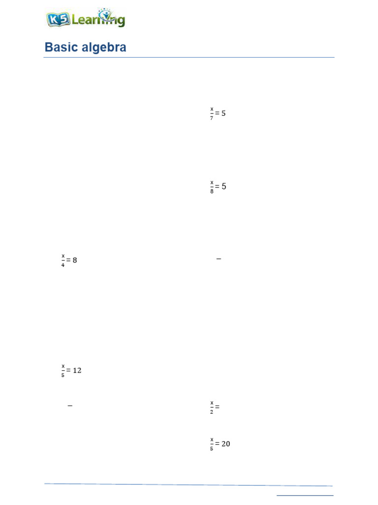 Grade 5 Pre-Algebra Worksheet | PDF | Algebra | Mathematics