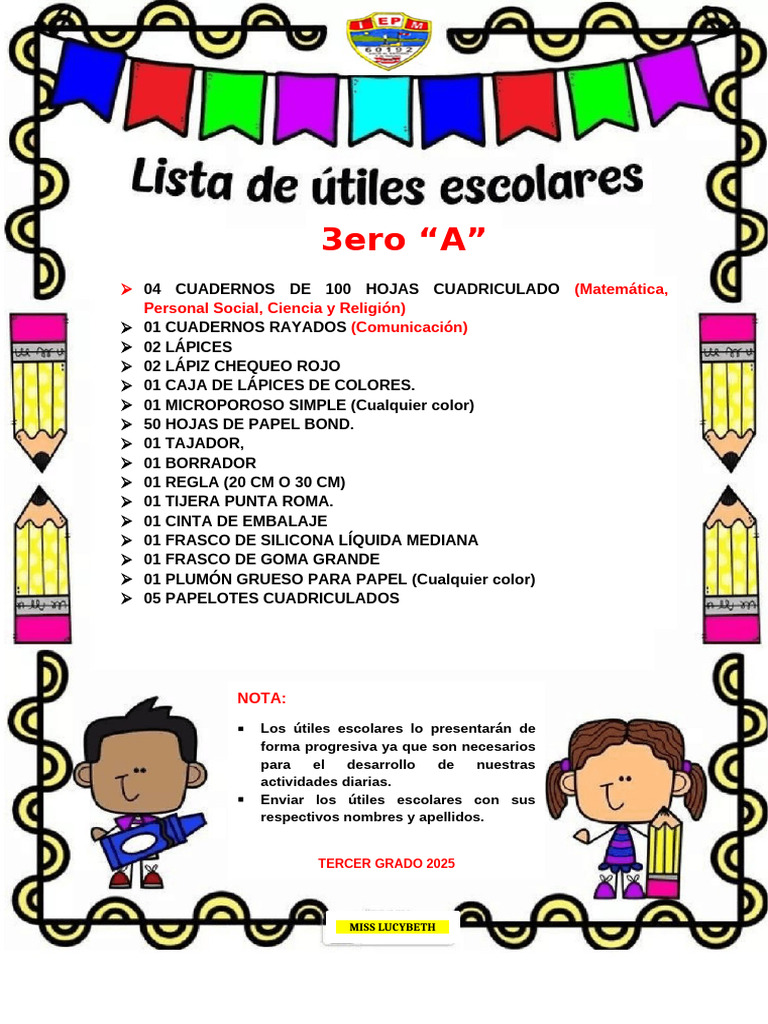 3° Grado LISTA DE UTILES | PDF