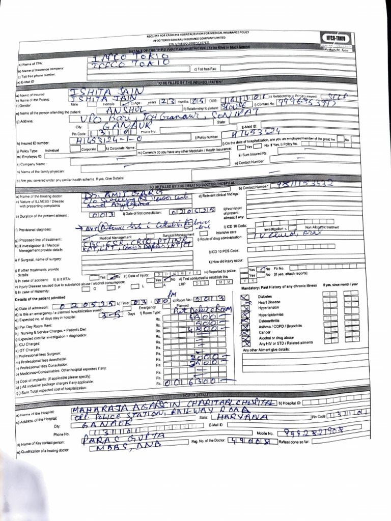 Ishita Pre Auth Form | PDF | Hospital | Patient