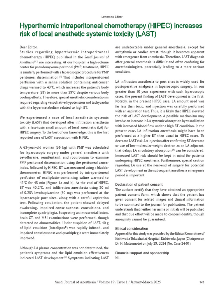 hyperthermic_intraperitoneal_chemotherapy__hipec_.34 | PDF | Anesthesia ...