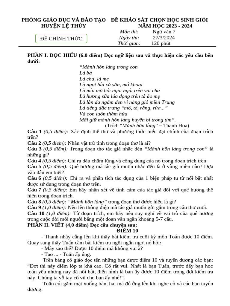 ĐỀ HSG V7 (2023-2024) | PDF