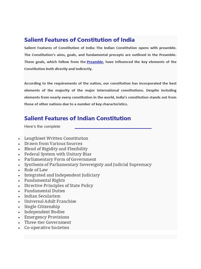 Unit 1 Salient Features of Constitution of India | PDF | Constitution ...