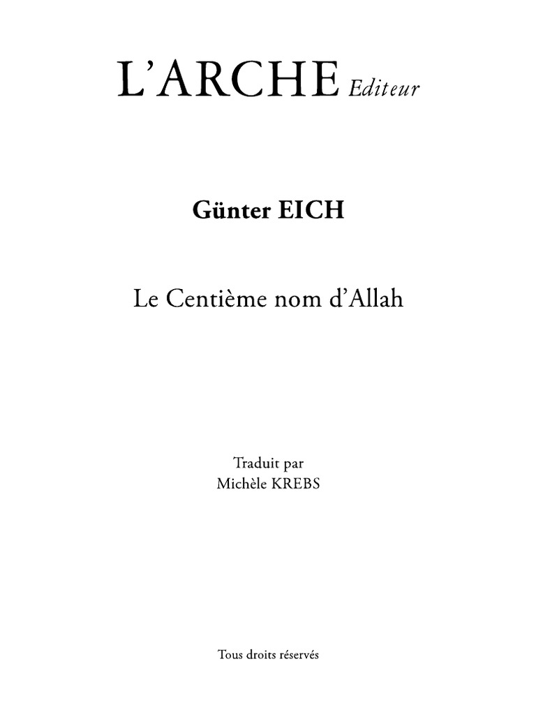 Le Centieme Nom Dallah Eich Gunter 336 | PDF
