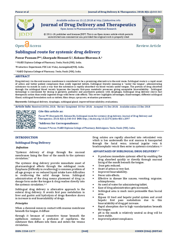 Sublingual Route For Systemic Drug Delivery | PDF | Tablet (Pharmacy ...