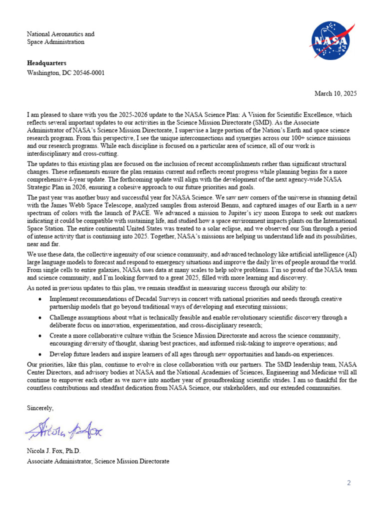 NASA Science Plan 2025-2026 Update | PDF | Nasa | Space Exploration
