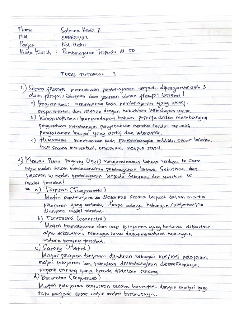 TT1 - Pembelajaran TerpaduSabrina | PDF