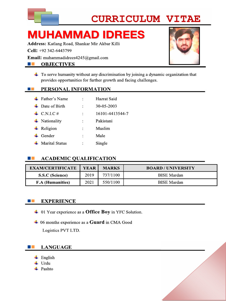 Muhammad Idrees Resume (1) | PDF