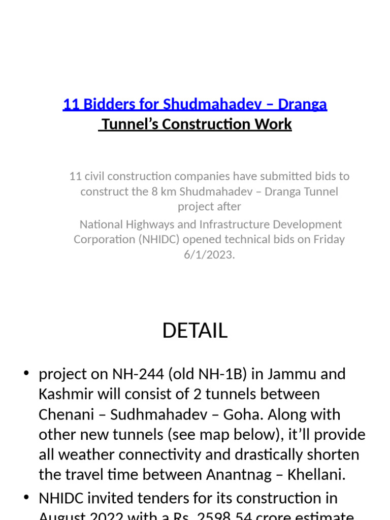 11 Bidders For Shudmahadev - Dranga Tunnel's Construction | PDF