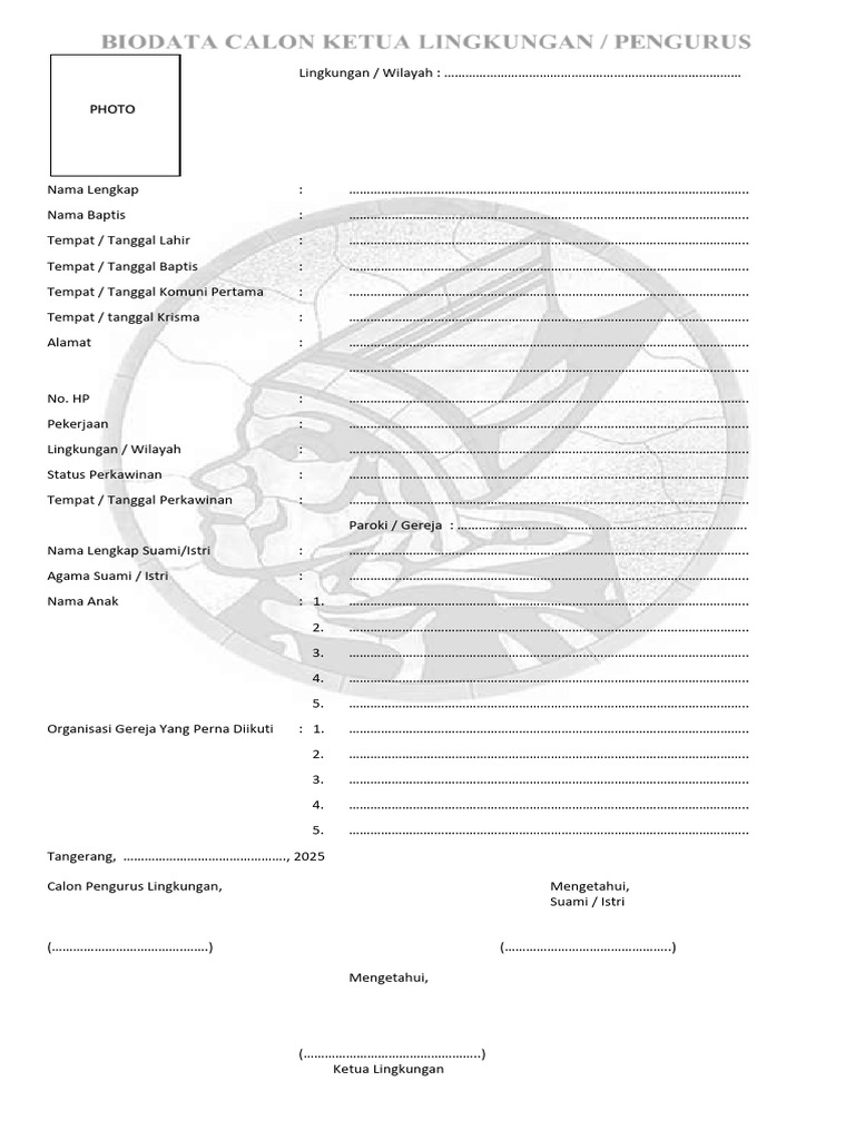 Form Biodata Calon Ketua Lingkungan | PDF