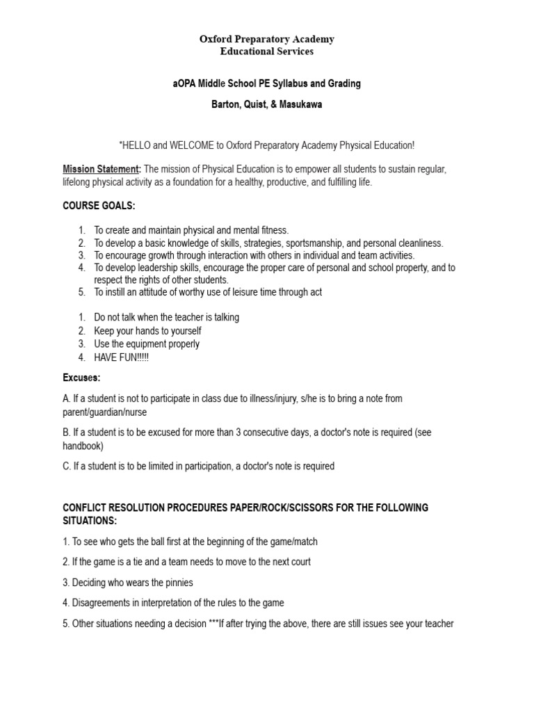 PE Syllabus 2024-2025 | PDF | Physical Education