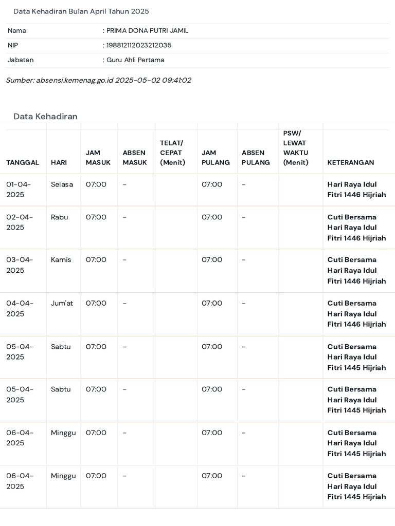Pelaporan Presensi - Kementerian Agama RI | PDF
