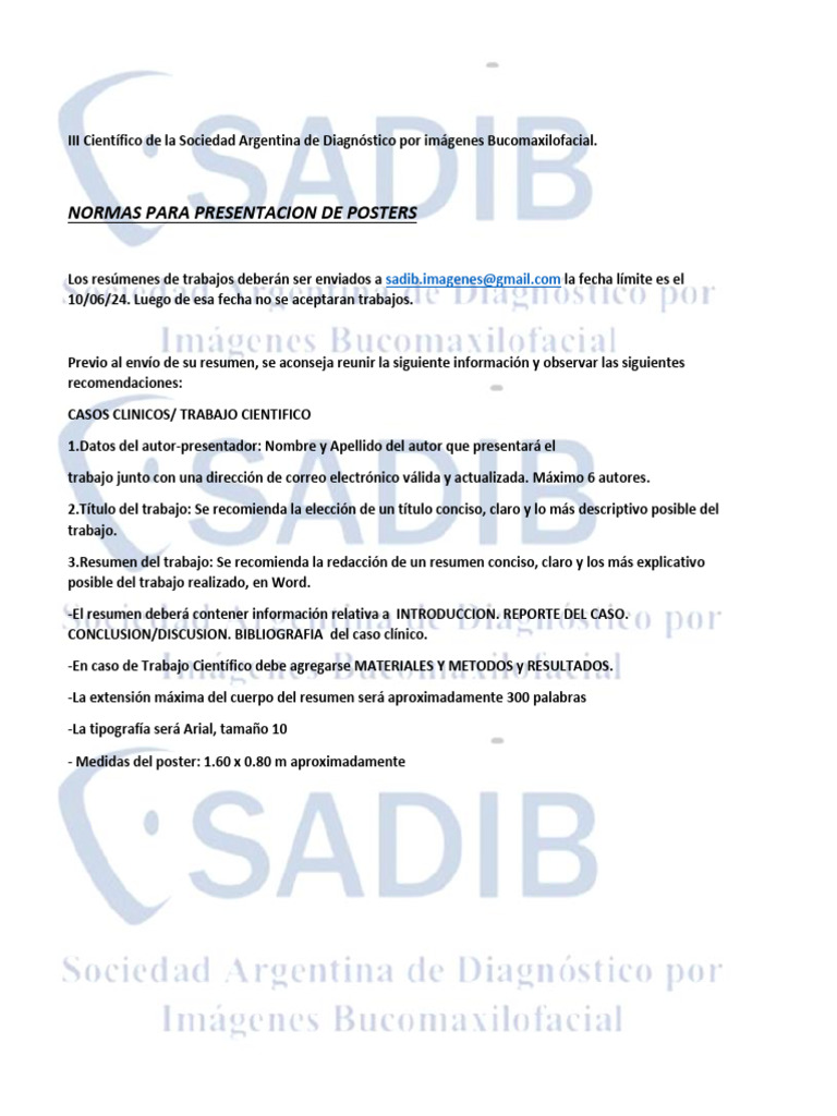 Normas Posters SADIB CASO CLINICO T CIENTIFICO | PDF