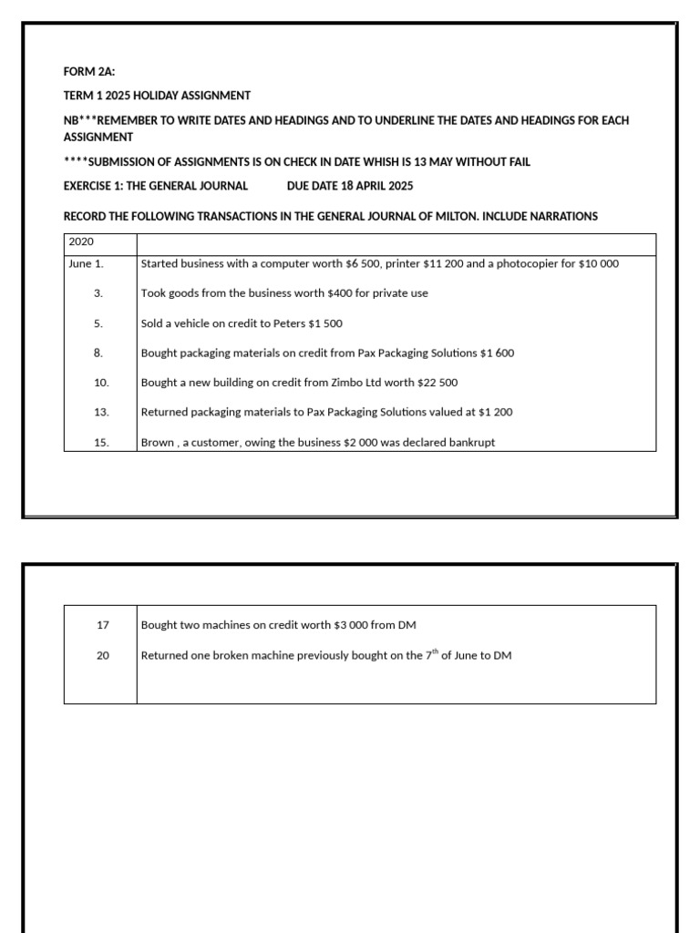 Form 2a Term 1 Holiday Assignment | PDF | Banks | Cheque