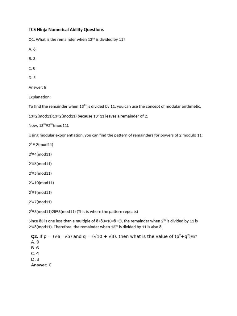 TCS Ninja Numerical Ability Questions | PDF