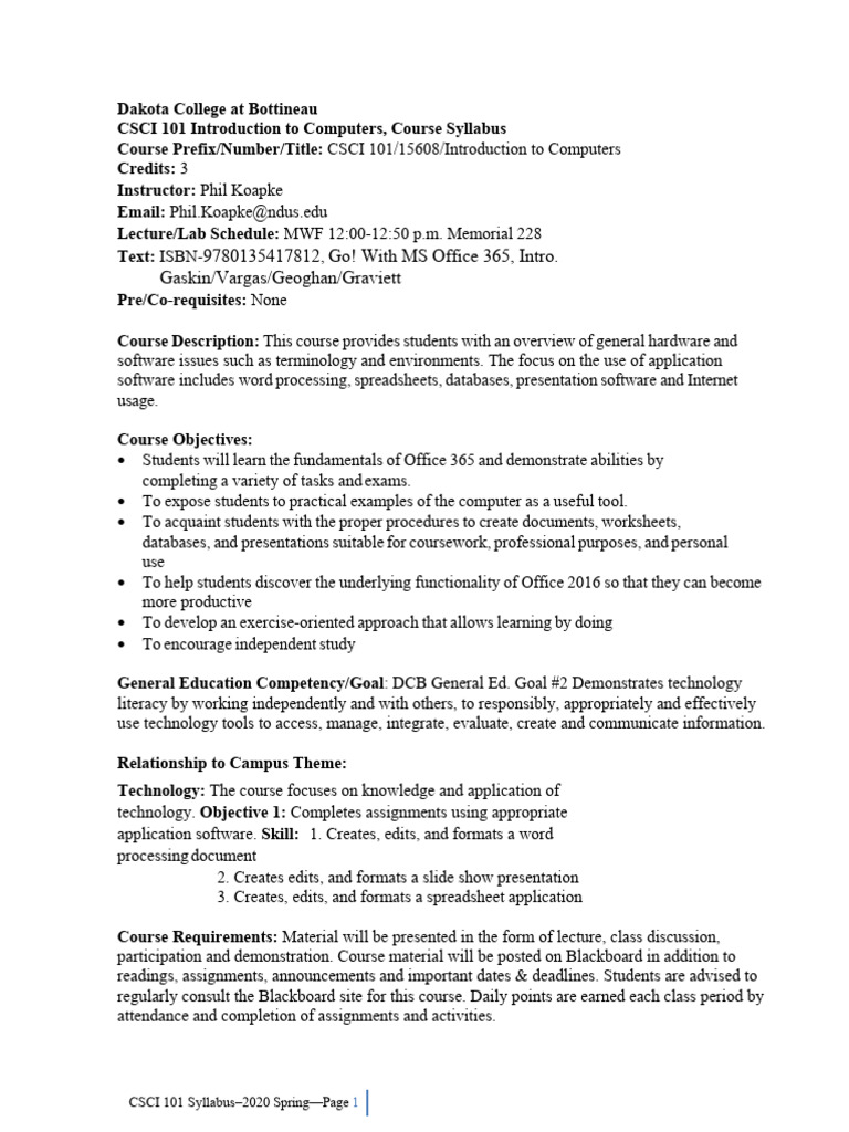 CSCI101 Introduction To Computers - Koapke | PDF | Microsoft Excel | Microsoft Office