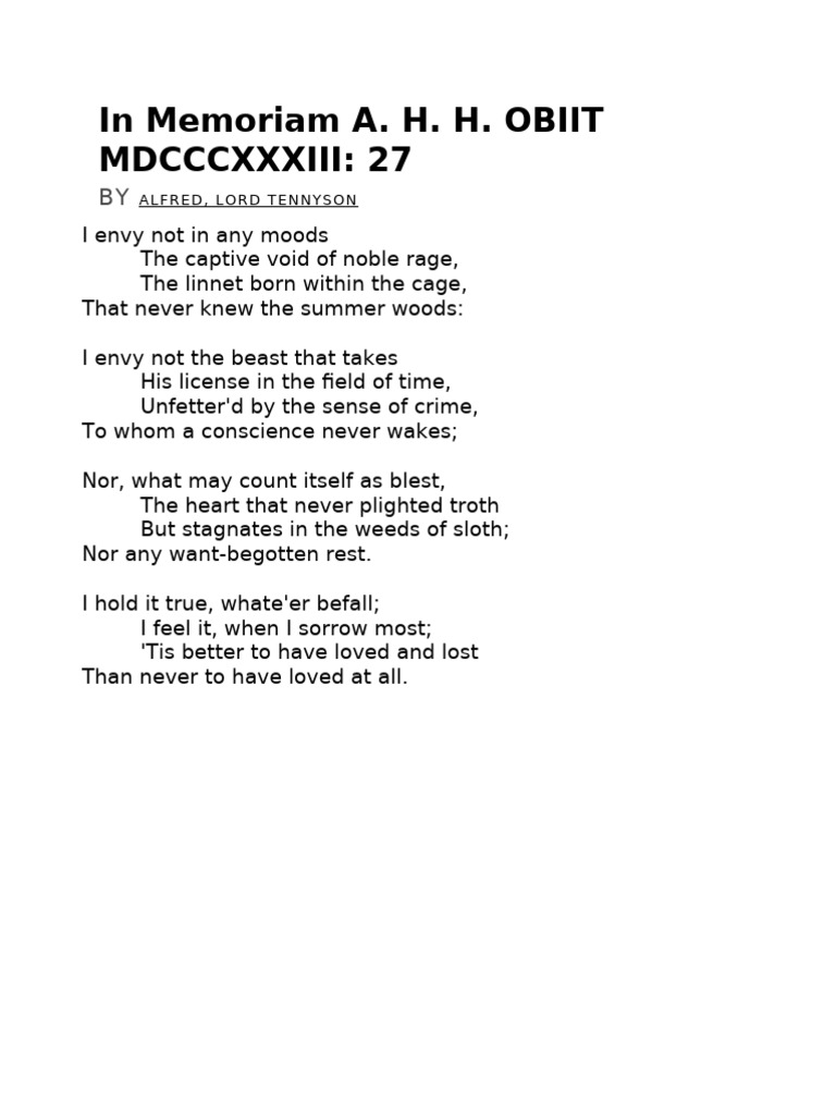 Tennyson in Memoriam | PDF