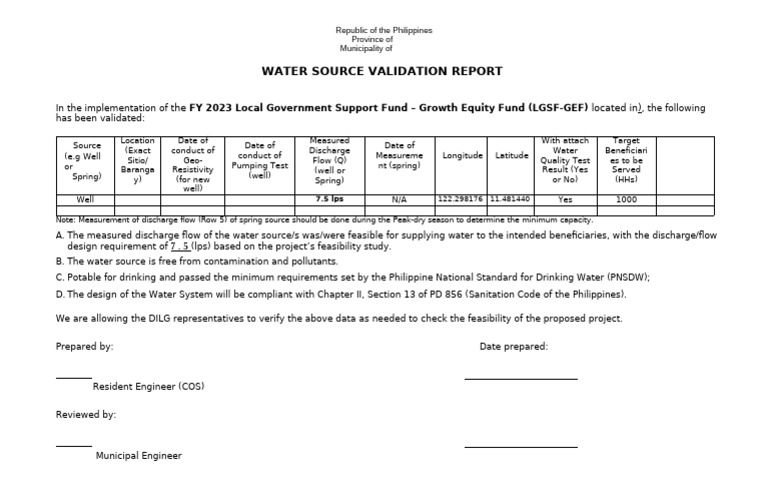 Water Source Validation Report - Final 1 | PDF | Environmental Engineering | Sanitation
