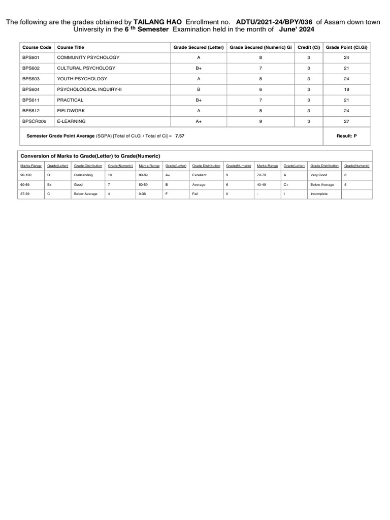 E-Marksheet - 6th Semester Compressed | PDF | Educational Stages