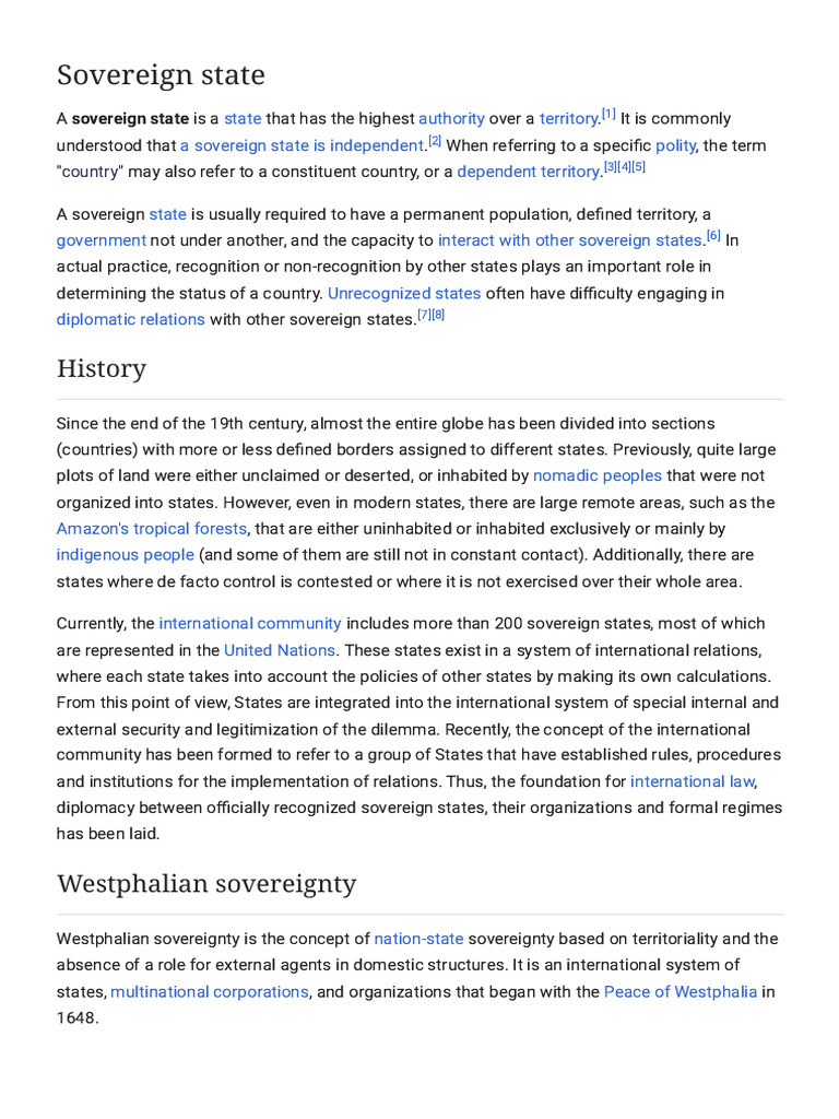 Sovereign State - Wikipedia | PDF | Sovereign State | International ...