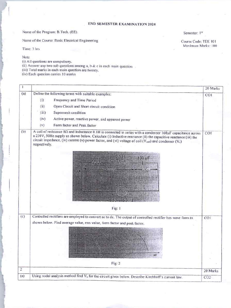 Btech Ee Tee 101 Basic Electrical Engg | PDF