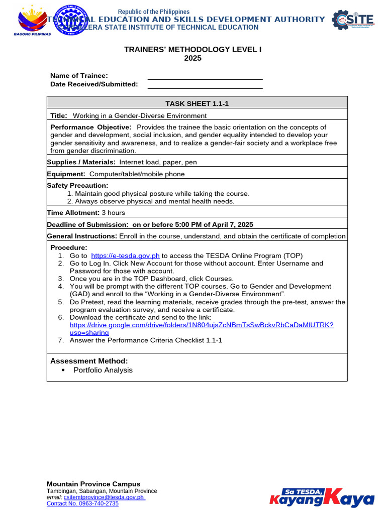 Task Sheet 1.1 1 Working in A Gender Diverse Environment GAD | PDF ...