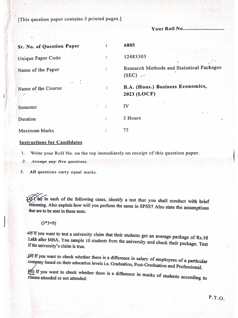 RM Question Paper 1 | PDF