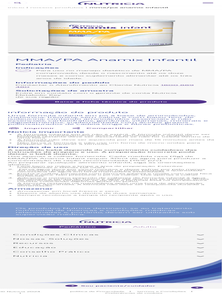 MMAPA Anamix Infantil - Pediatria Nutricia | PDF | Aminoácido | Nutrição